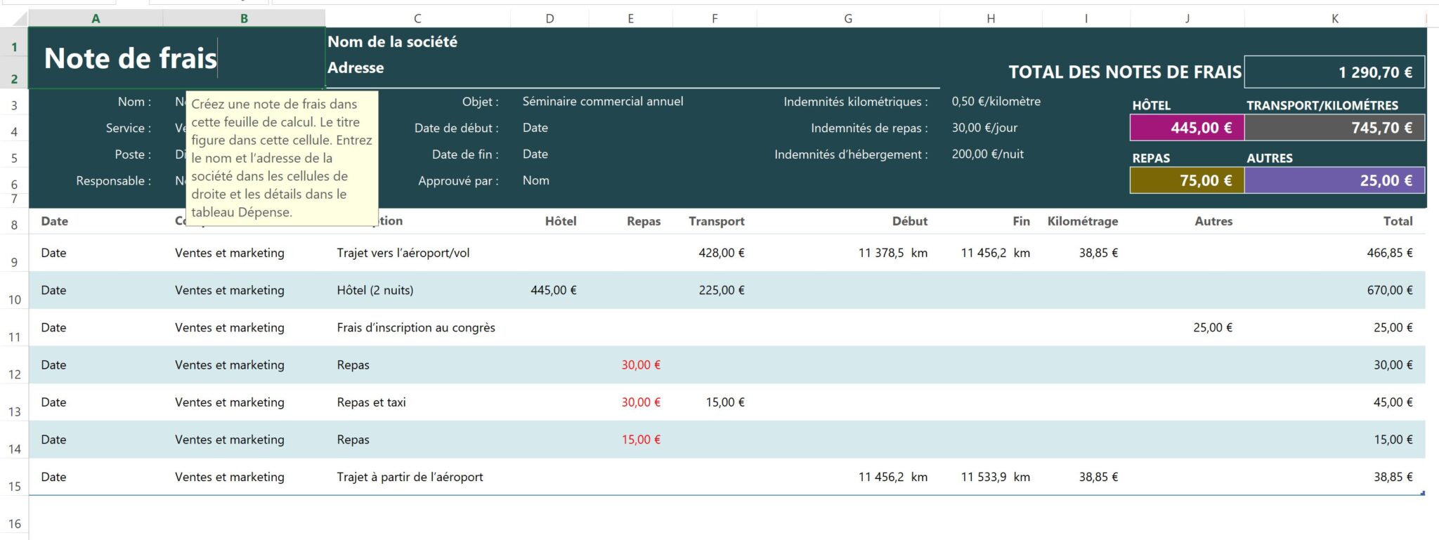 Modèle de Notes de frais